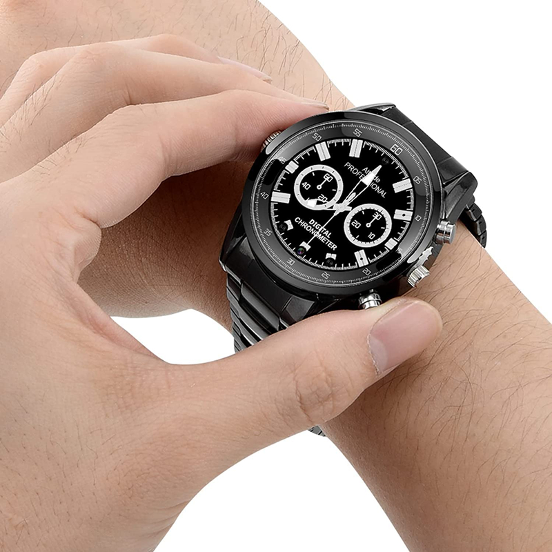 Black Metal Elegant Wrist Watch With 1080P Night Vision Camera