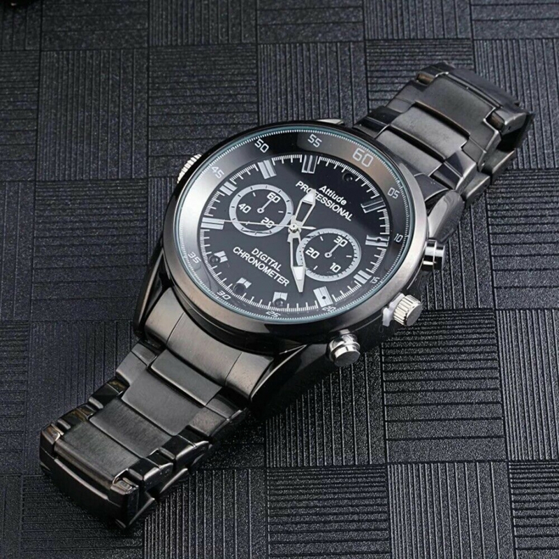 Black Metal Elegant Wrist Watch With 1080P Night Vision Camera